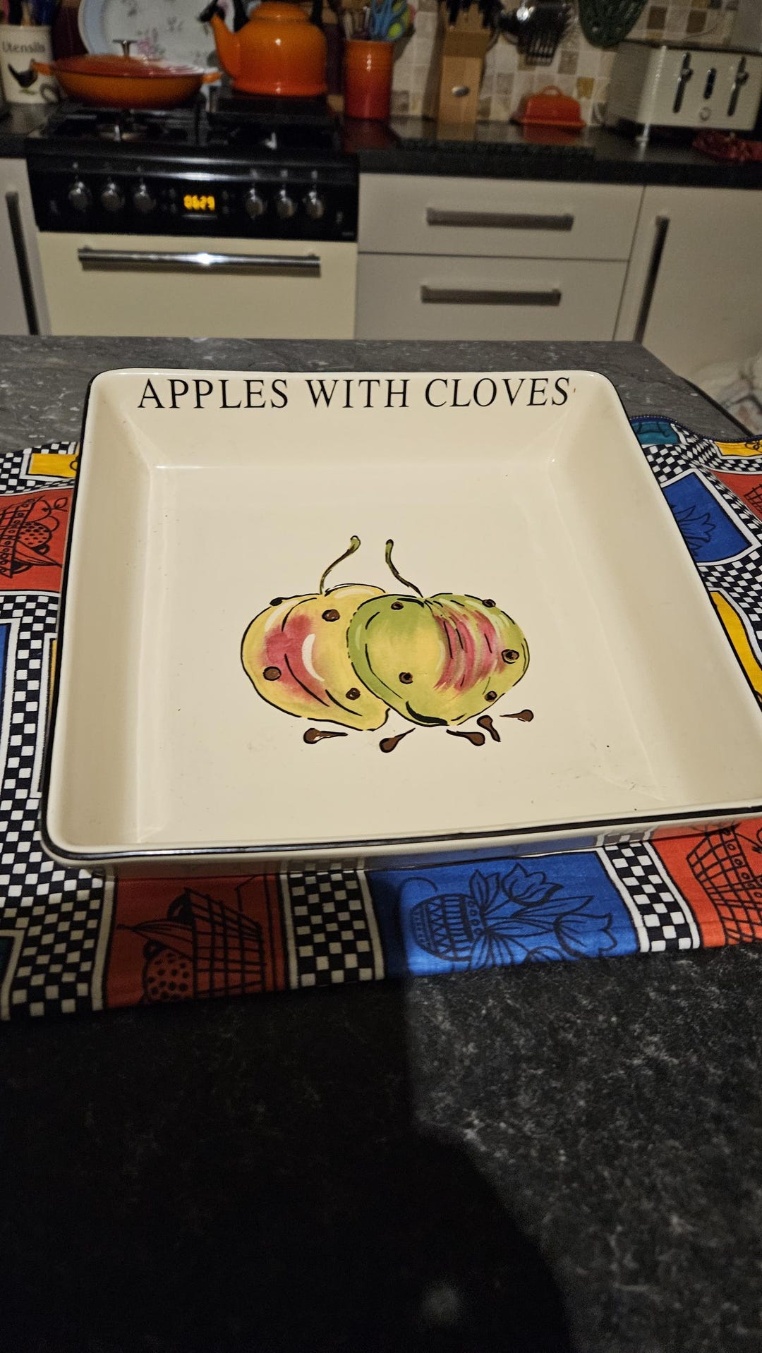 Large Rayware Vintage Stoneware Casserole Baking Dish Apples Design ...