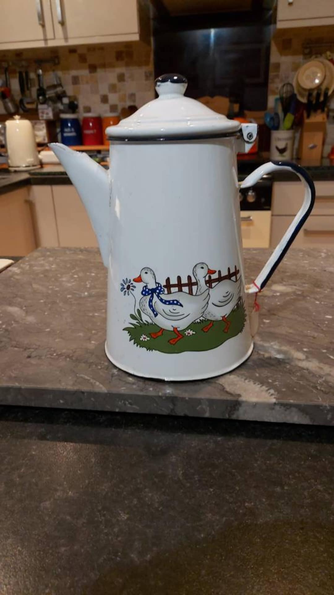 Vintage White Munder_email Enamel Coffee Pot Gooseneck Type Made in ...