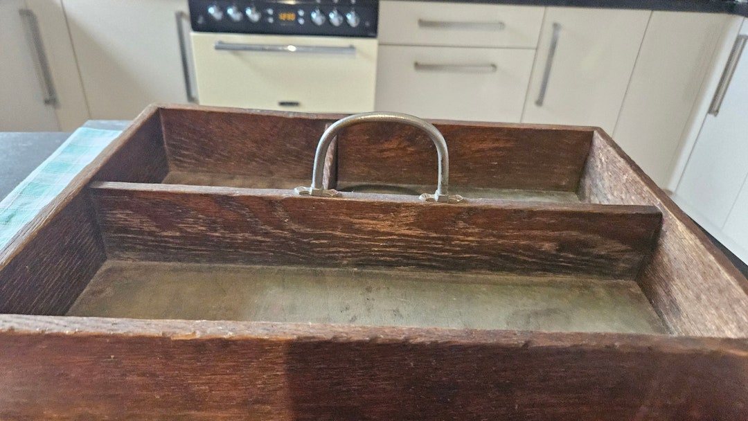 Large Vintage Oak Butlers Box 3 Section With Handle Good Condition ...