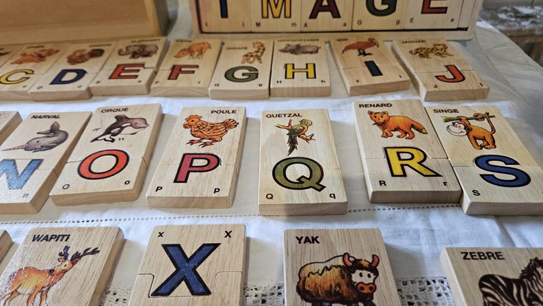 Vintage Boxed Wooden Alphabet With Pictures in French Animal Letter ...