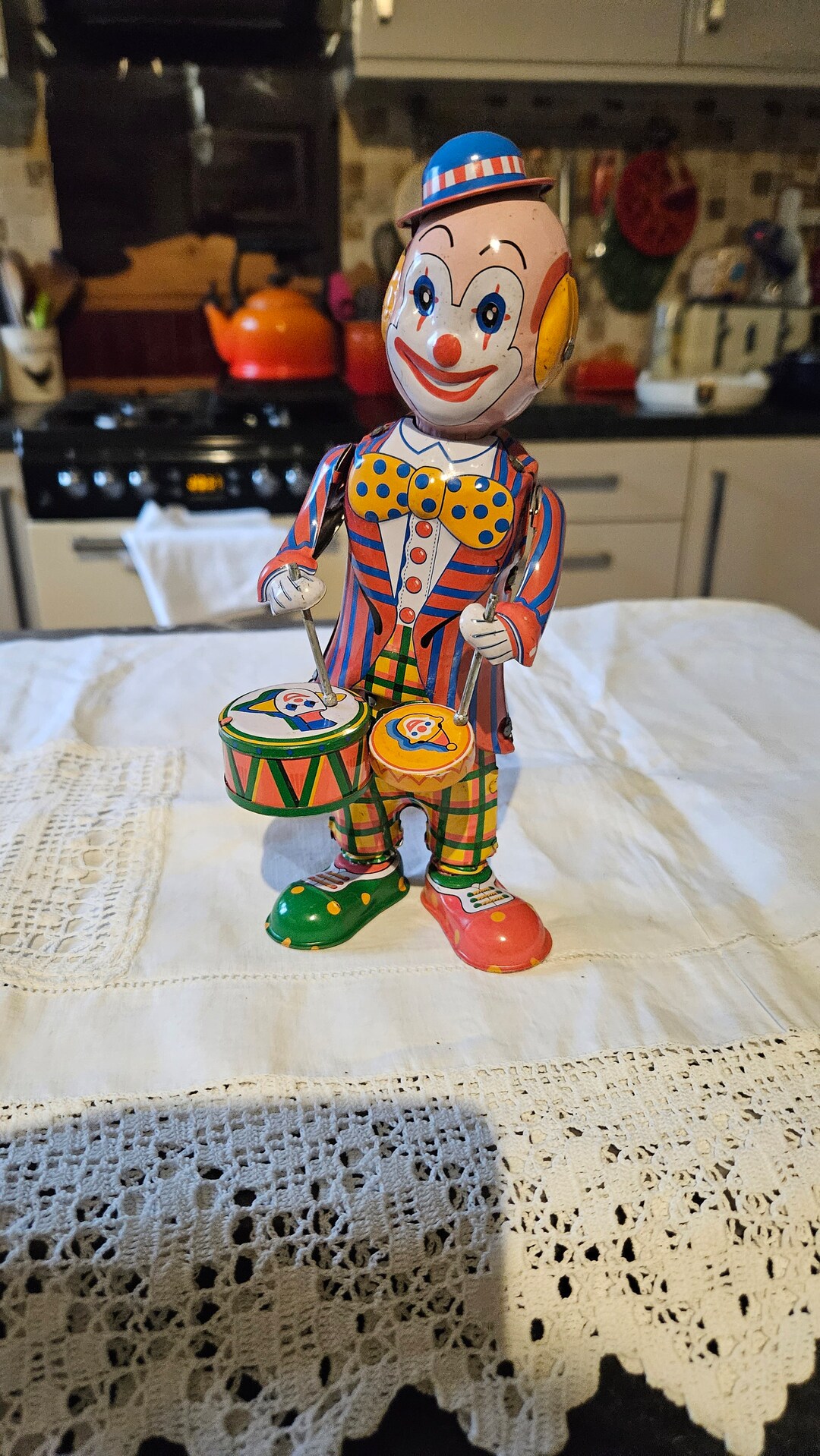 Wind up Circus Clown Bash Drum Retro Tin Toy Replica Adorable Clock ...