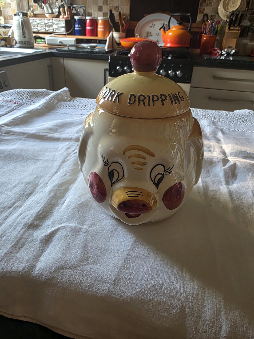Vintage Quirky Pork Dripping Pot Pig Face Very Jolly Storage Display ...