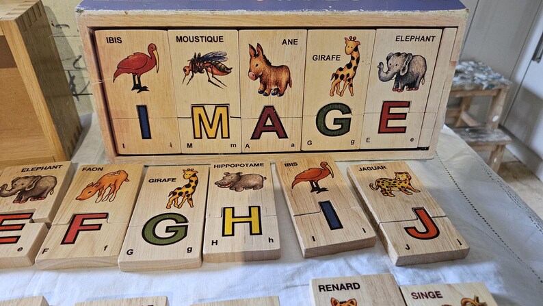 Vintage Boxed Wooden Alphabet With Pictures in French Animal Letter ...