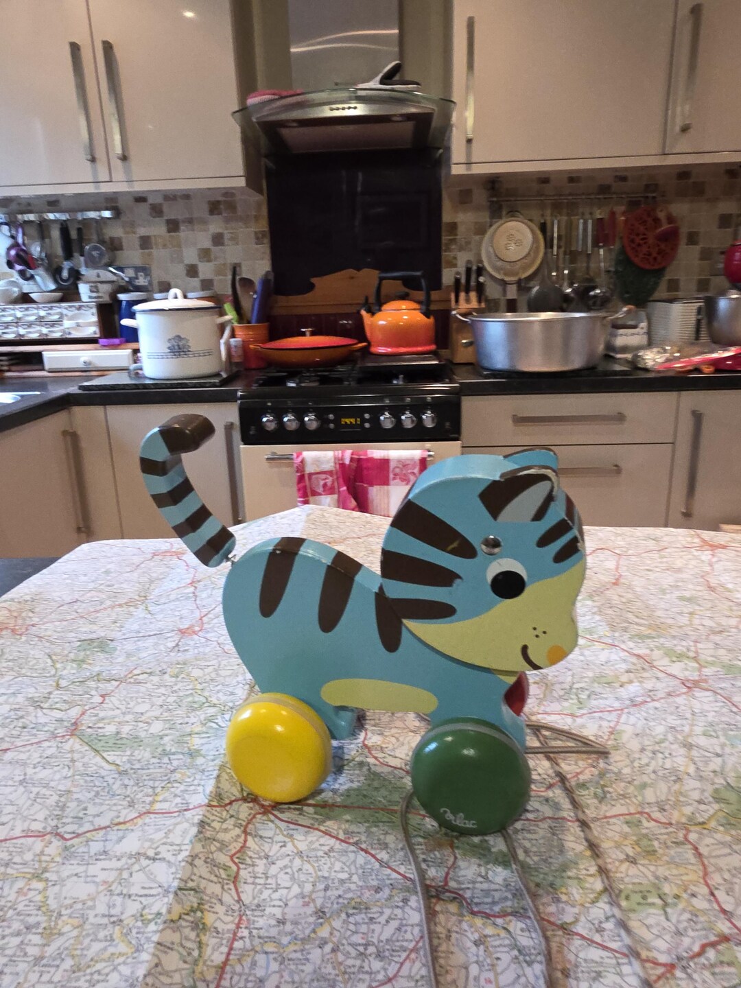 Vintage Wooden French Pull Along Toy Cat Great Colours Unusual Bobbing ...