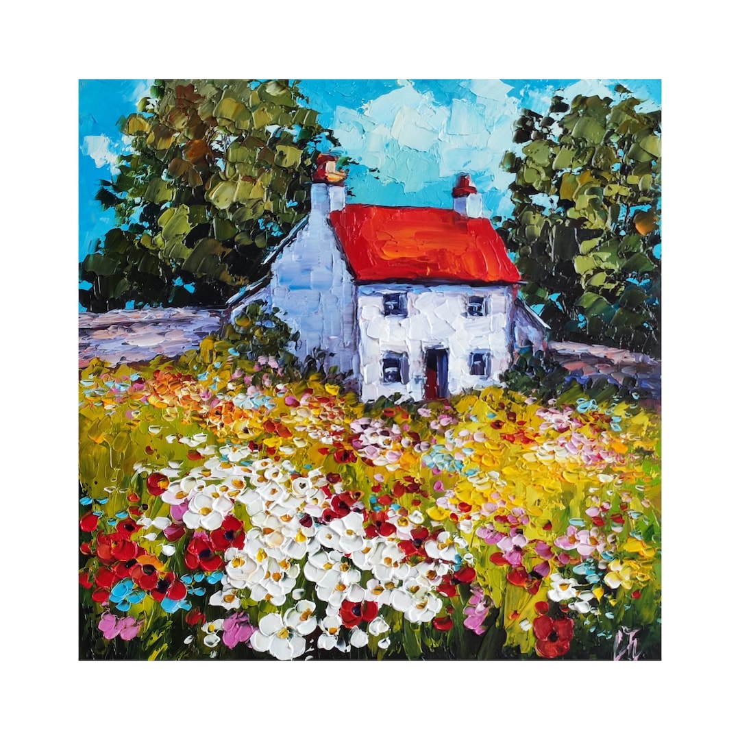 Irish Cottage Oil Painting, Ireland, House, Floral Landscape Original ...