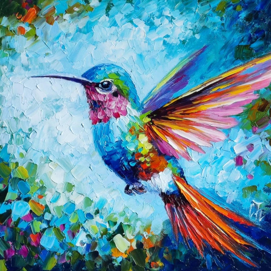 Hummingbird Oil Painting: Colorful Bird Portrait, Original Wall Art 10* ...