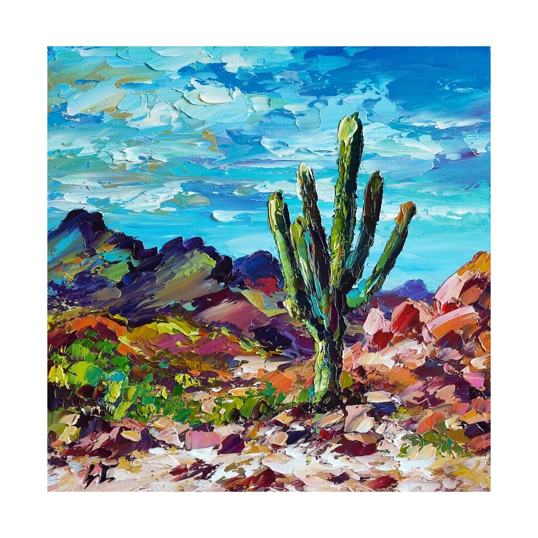 Saguaro Cactus Oil Painting: Arizona Landscape Art, 8x8 In - Etsy