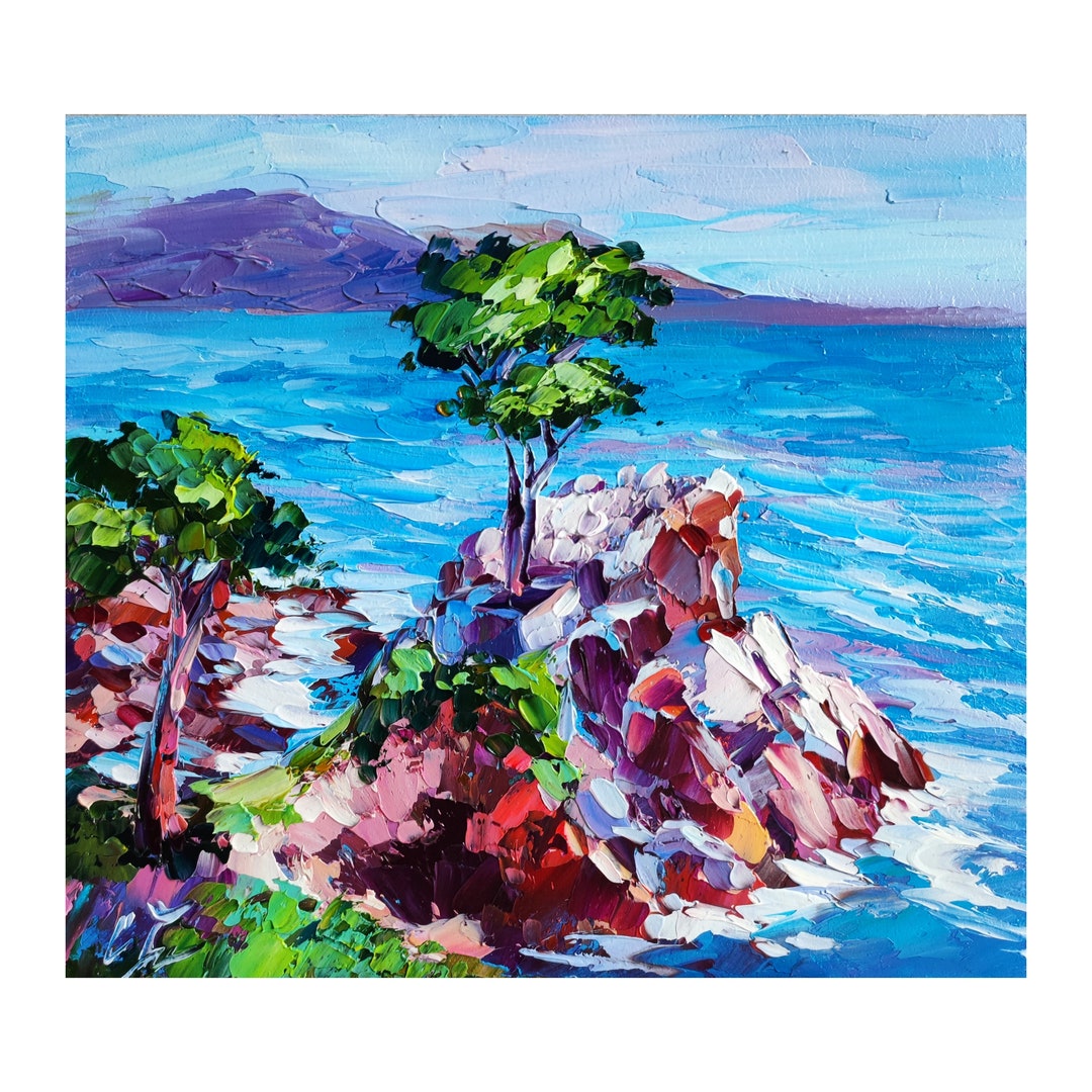 Laguna Pebble Beach Oil Painting, California Rocks Ocean Artwork ...