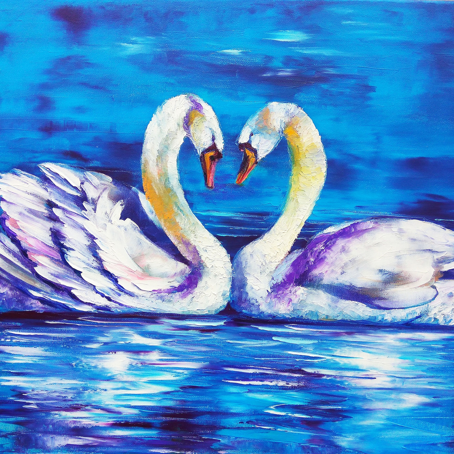 Swans Oil Paintingwhite Birds Original Art Wild Animals | Etsy