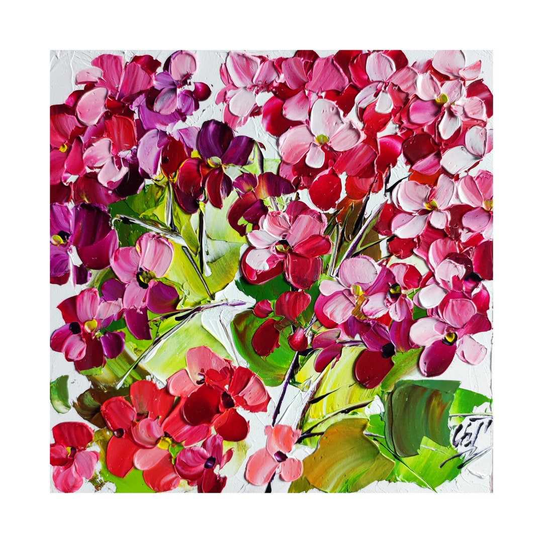 Geranium Oil Painting Original Art, Flowers Impasto Artwork Floral Wall ...
