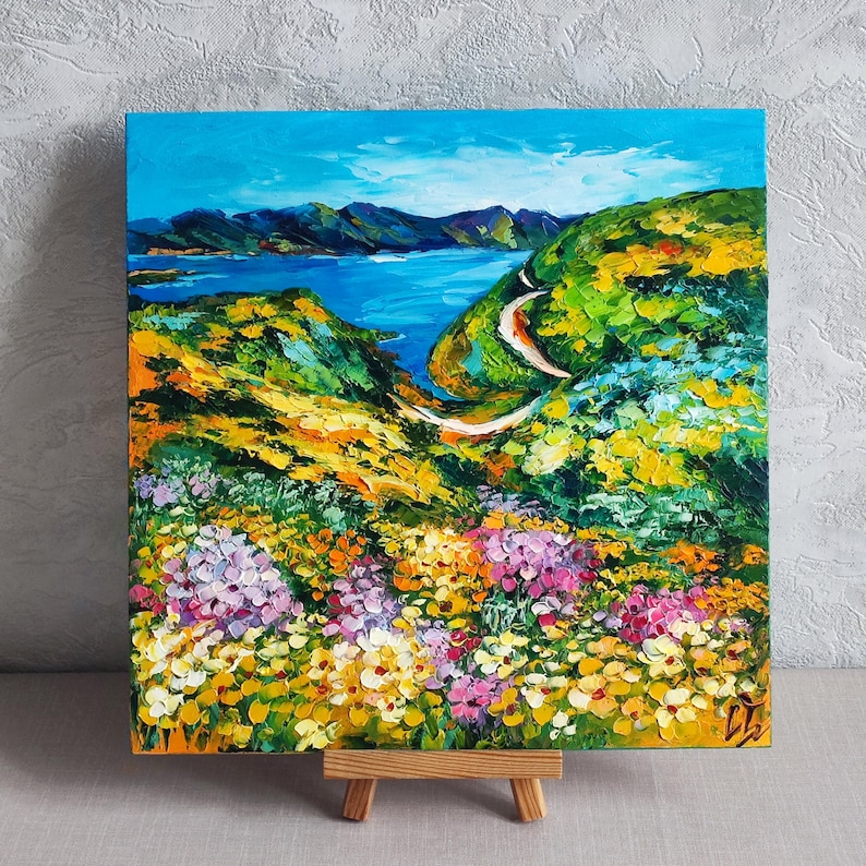 California Poppy Oil Painting, Floral Mountain Landscape Original Art ...