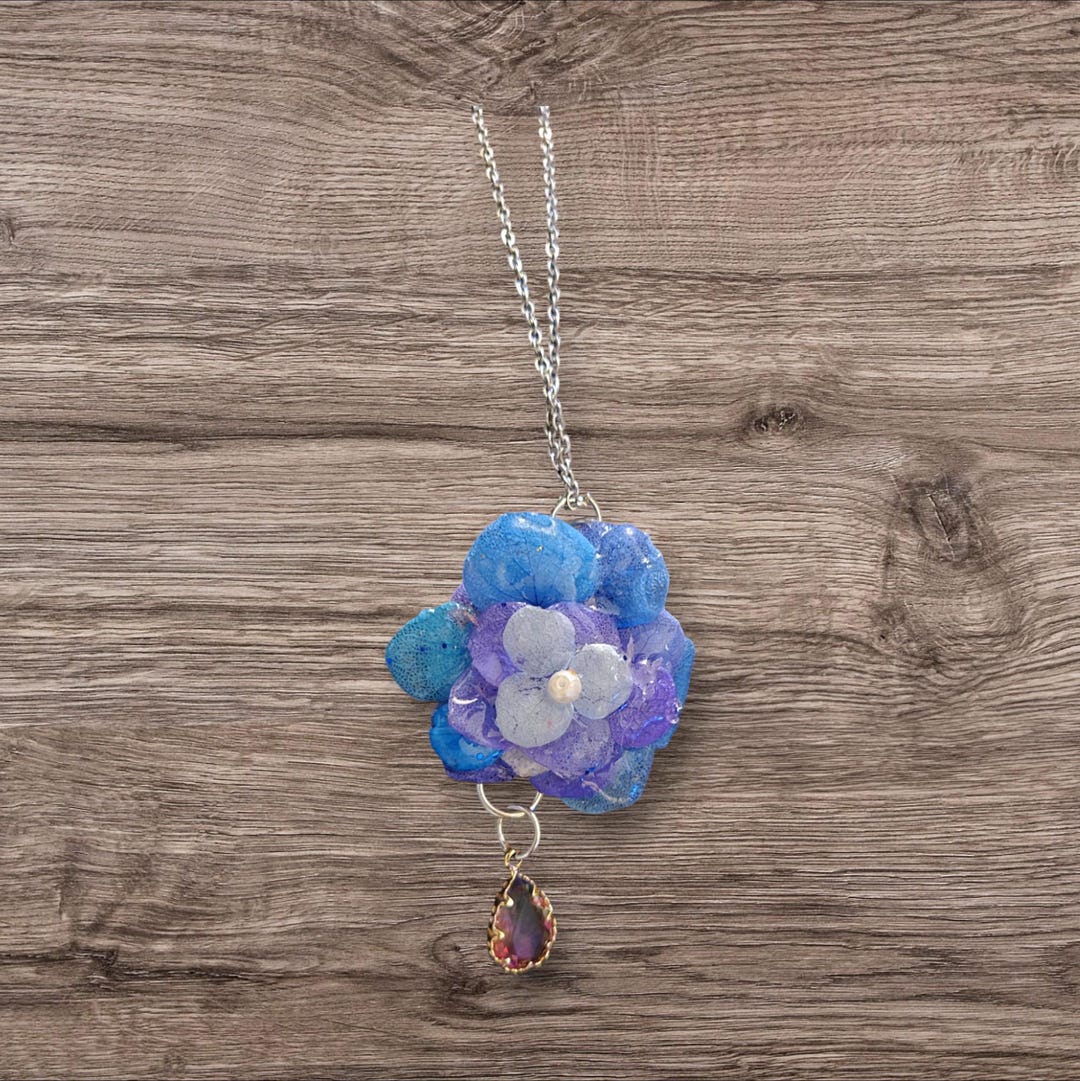 Blue and Purple Large Real Hydrangea Necklace - Etsy