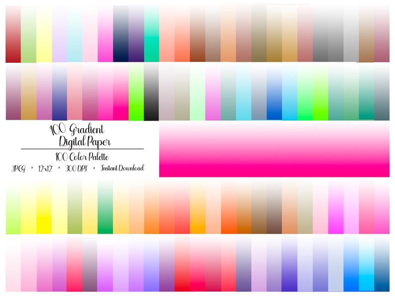 Gradient Digital Paper, 100 Color Palette, Digital Download, 12 X 12 ...