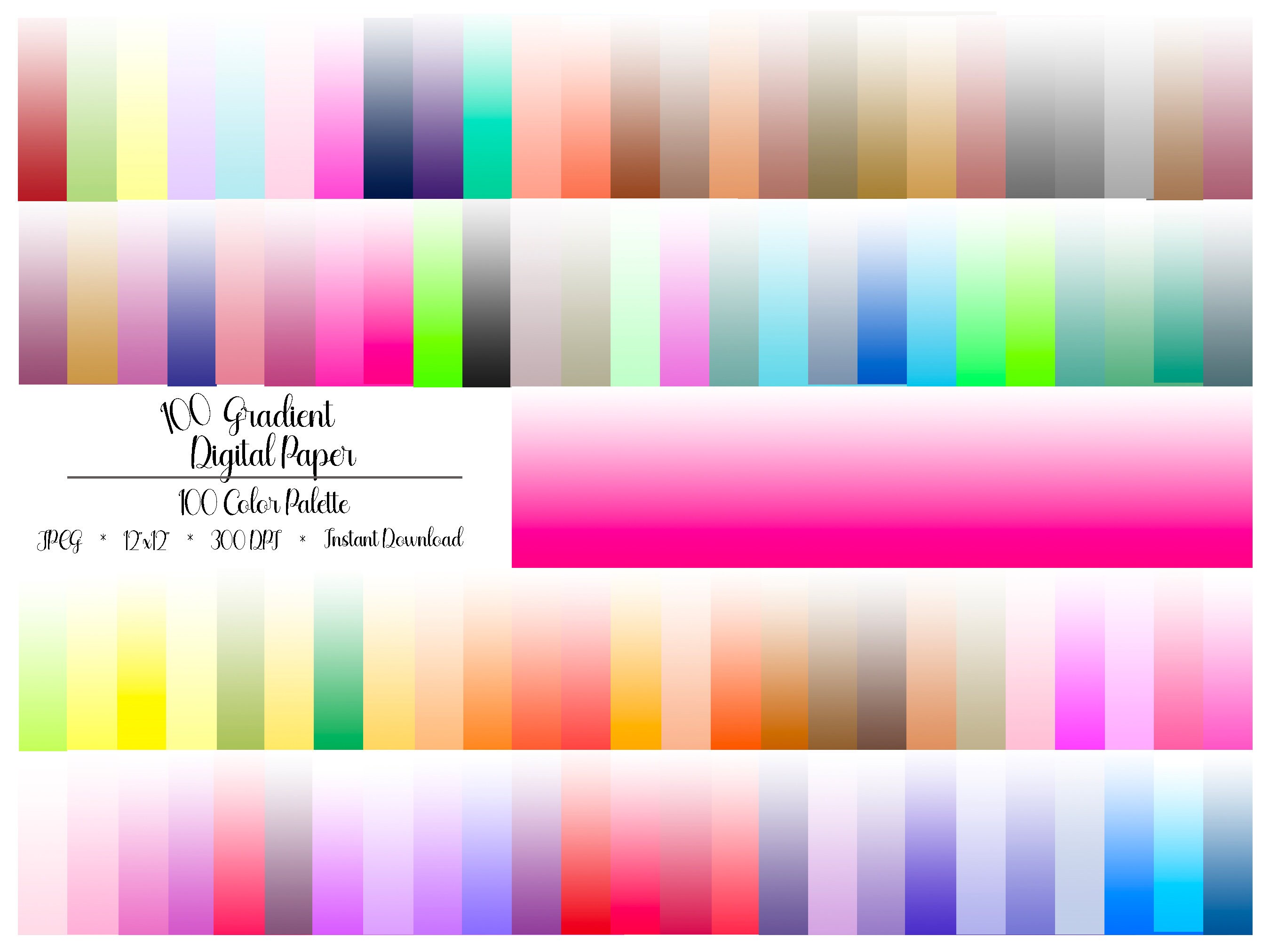 Gradient Digital Paper, 100 Color Palette, Digital Download, 12 X 12 ...