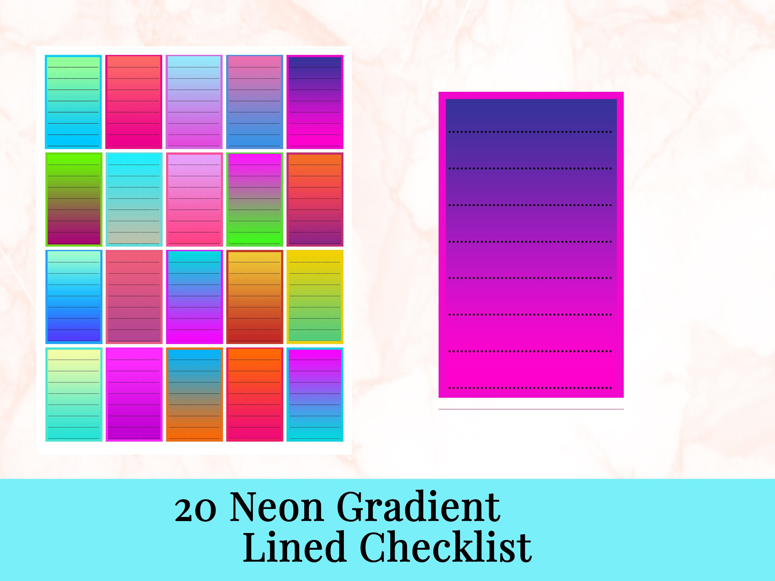 100 Gradient Color Lined Checklist Full Box Planner Stickers, Digital ...