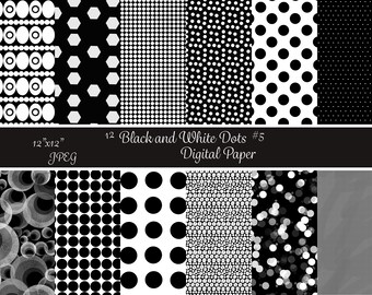 Digital Paper Black and White Dots Digital Download 12 | Etsy