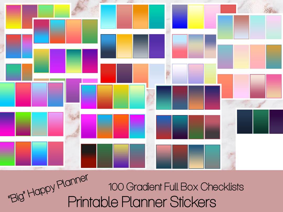 100 Gradient Color Checklist Full Box Planner Stickers, Digital ...