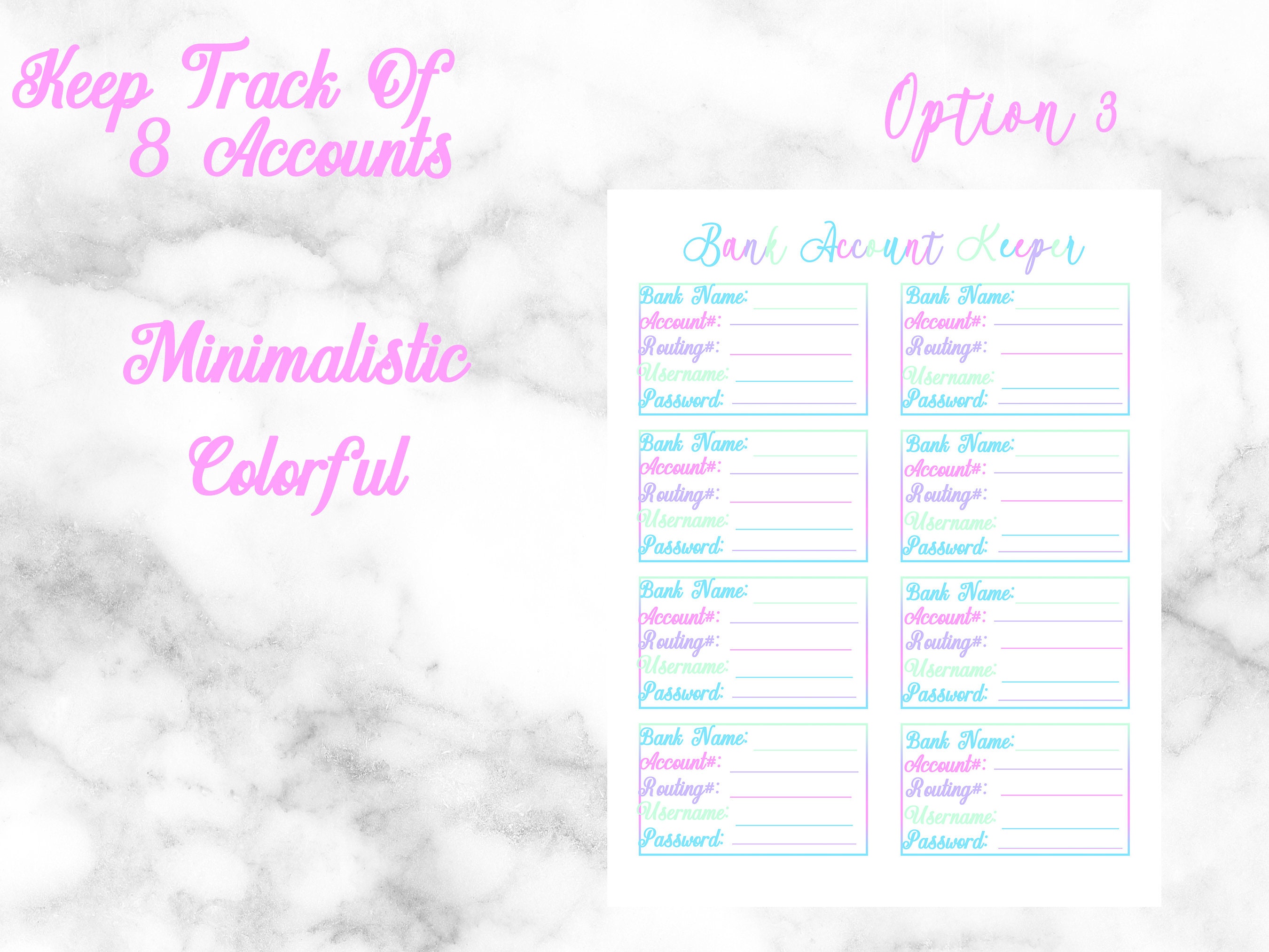 Colorful Bank Account Keeper, Digital Download, PDF, 4 Sizes US Letter ...