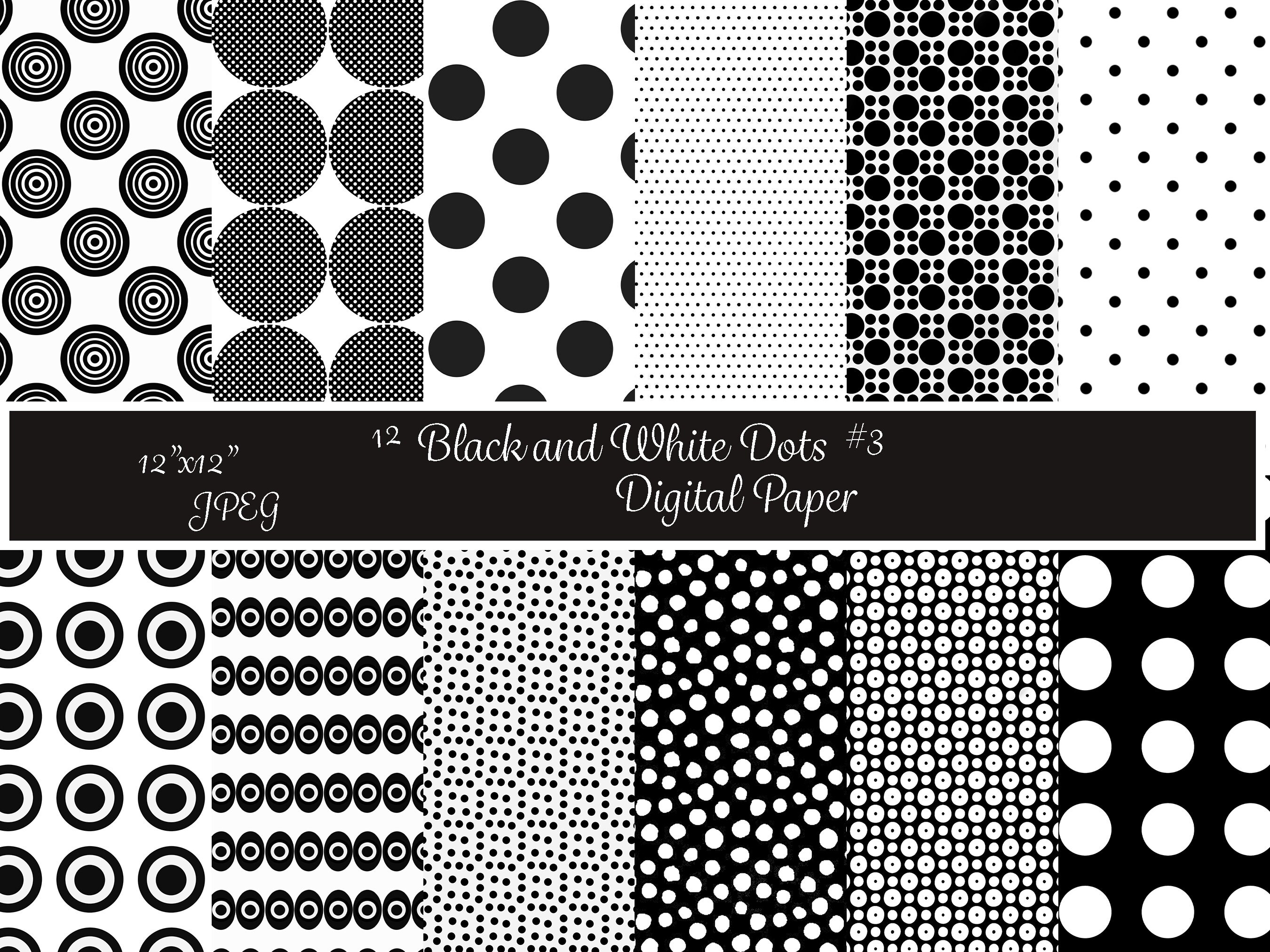 Digital Paper Black and White Dots Digital Download 12 | Etsy
