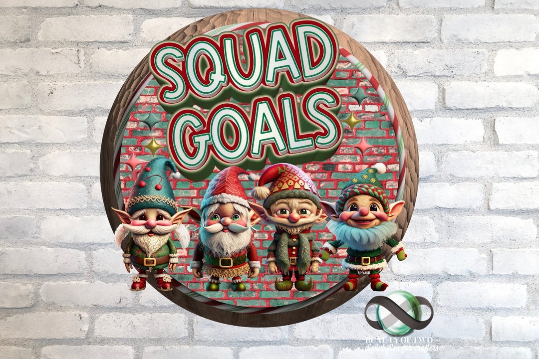 Funny Christmas PNG, 'squad Goals' 3D Santa Logo, Retro Christmas Elves ...