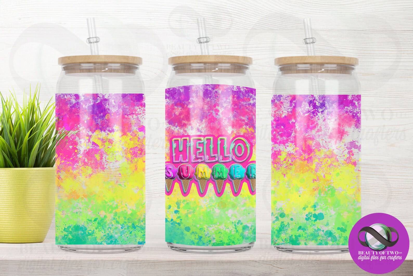 Hello Summer Neon Glass Can 20 Oz Tumbler and Hello Summer - Etsy