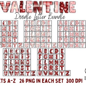Valentine Alphabet PNG Bundle, Valentine Doodle Letter PNG, 5 Set 26 ...