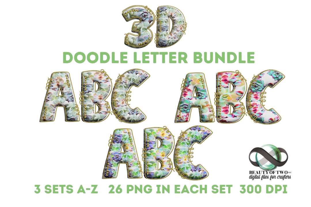 3D PNG Letter Bundle, 3D Doodle Letter PNG, Doodle Letter 3 Set 26 ...