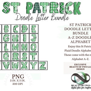 St Patricks Day Doodle Alphabet PNG Bundle: Plaid Letters (digital ...