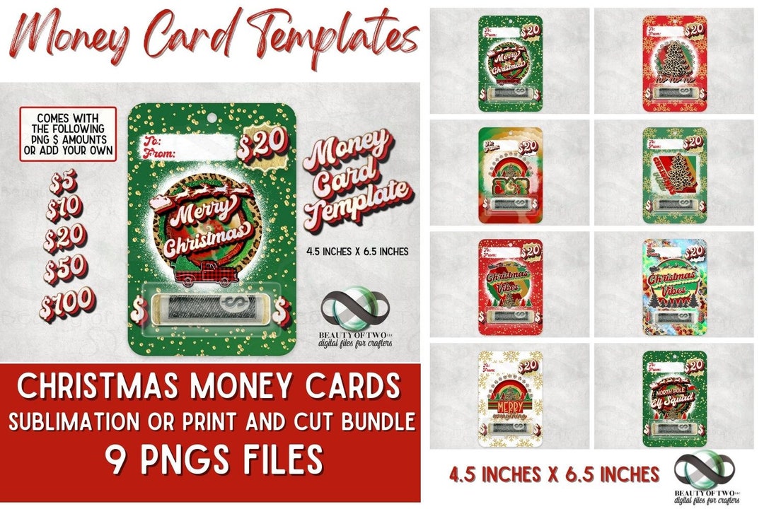 Christmas Money Cards PNG Bundle, Money Gift Cards Sublimation PNG ...