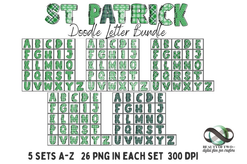 St Patricks Day Doodle Alphabet PNG Bundle: Plaid Letters (digital ...