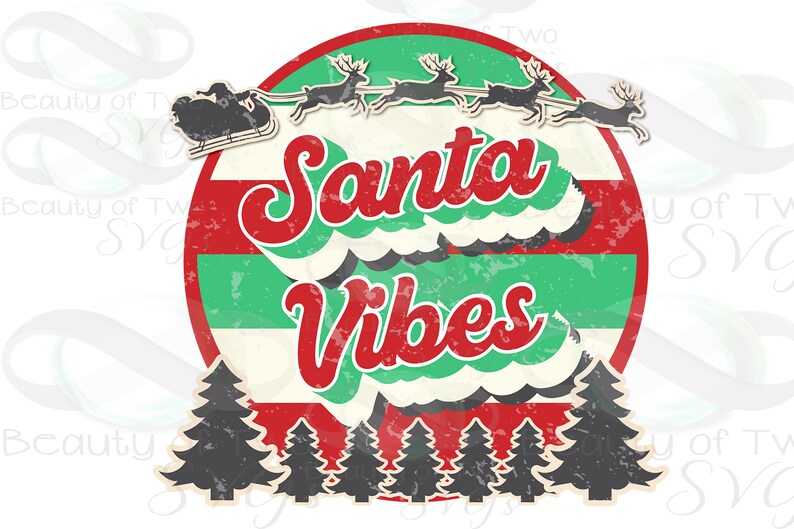 Santa Vibes Retro Christmas Png Sublimation Santa Sleigh | Etsy
