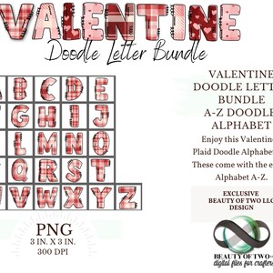 Valentine Alphabet PNG Bundle, Valentine Doodle Letter PNG, 5 Set 26 ...