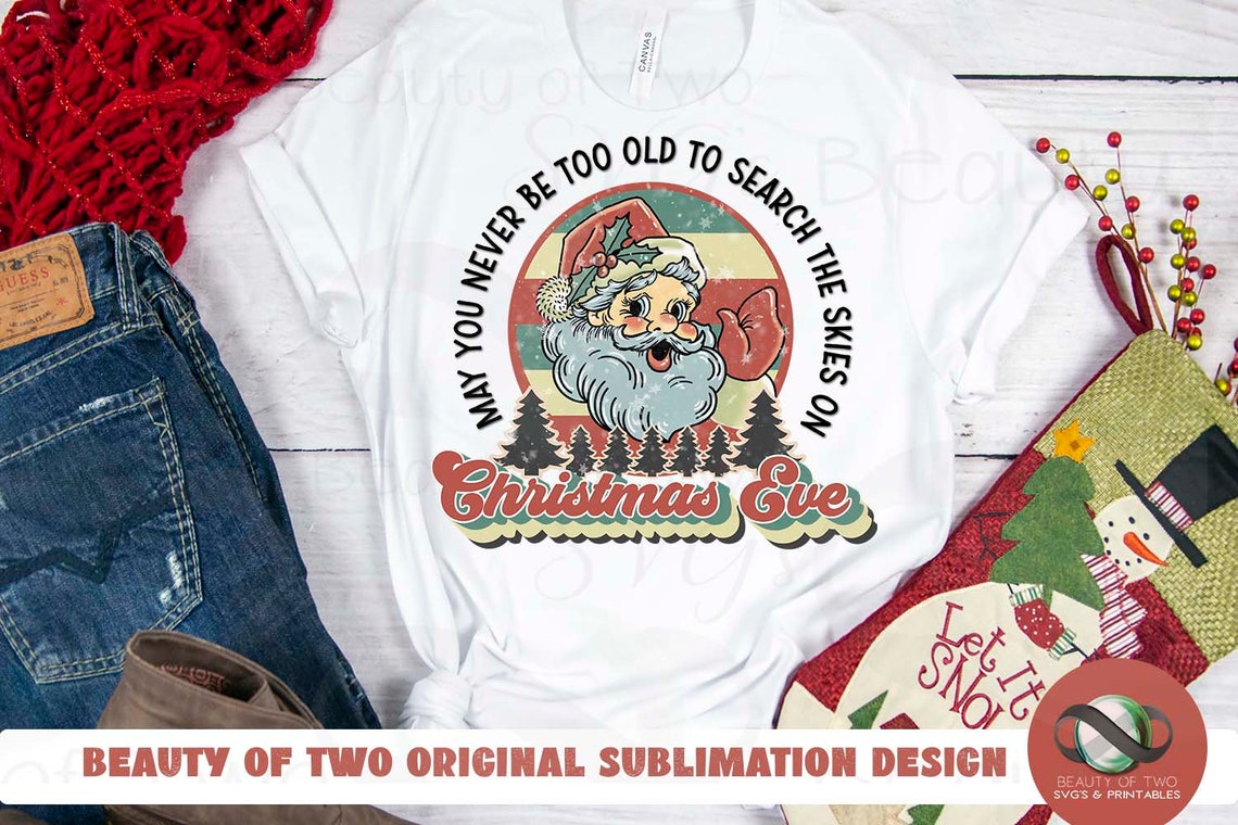 Christmas Retro Santa Png Sublimation Search the Skies - Etsy