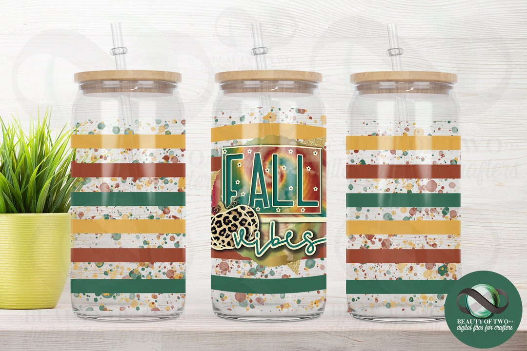 Glass Can Design Fall Vibes Fall Cheetah Pumpkin Glass Can Wrap PNG ...