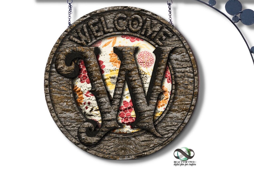 Sublimation Round Door Sign Design, Monogram W Round Sign Design ...