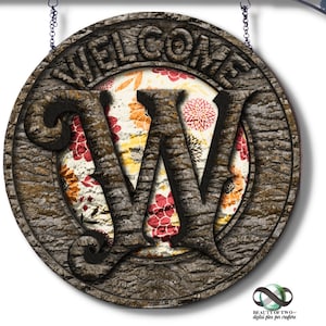 Sublimation Round Door Sign Design, Monogram W Round Sign Design ...