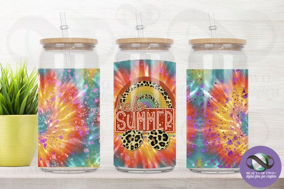 Glass Can Design Sublimation Hello Summer Glass Can Wrap Retro - Etsy