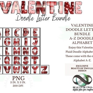 Valentine Alphabet PNG Bundle, Valentine Doodle Letter PNG, 5 Set 26 ...