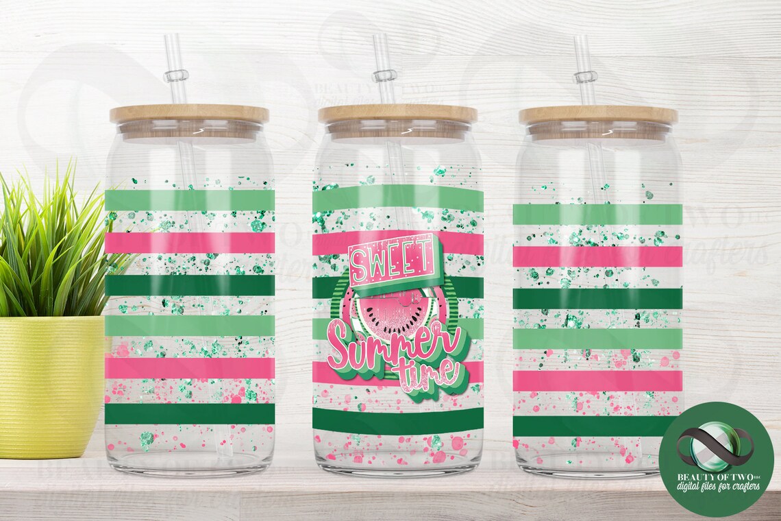 Glass Can Design Sweet Summertime Watermelon Glass Can Wrap - Etsy