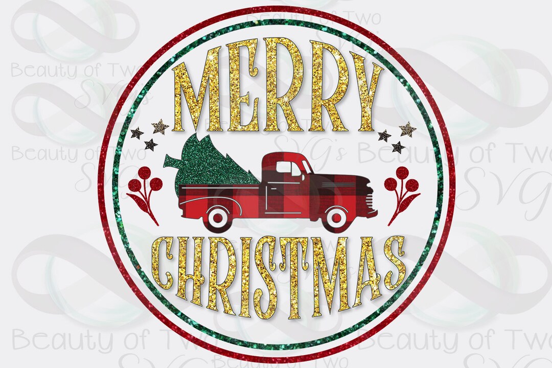 Vintage Red Truck Sublimation, Merry Christmas Tree Sublimation Design ...