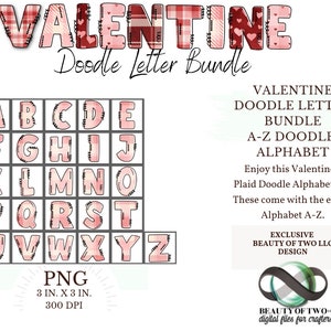 Valentine Alphabet PNG Bundle, Valentine Doodle Letter PNG, 5 Set 26 ...