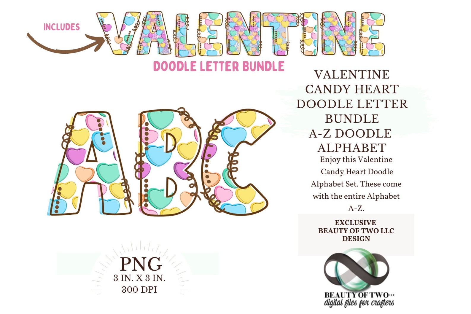 Valentine PNG Bundle: Doodle Alphabet Hearts (digital Download) - Etsy