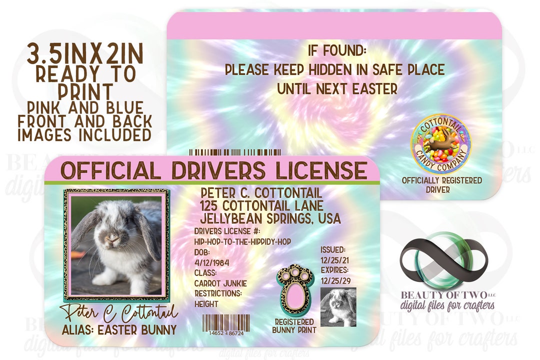 Easter Bunny Driver's License: Pink & Blue Sublimation (PNG Digital ...