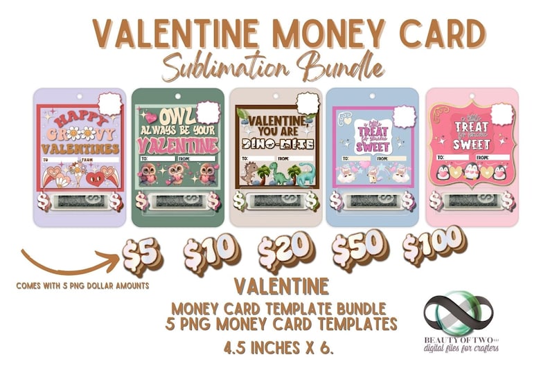Valentine Money Cards PNG Bundle Money Card Template - Etsy