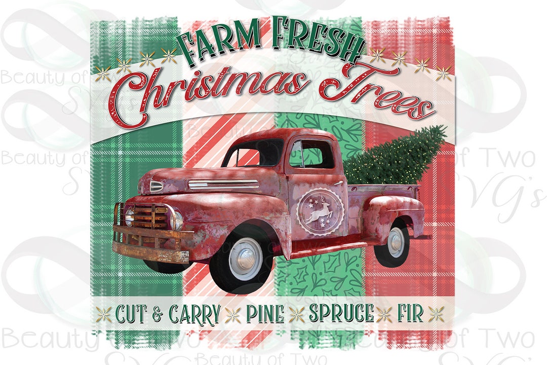 Vintage Red Truck Christmas Trees Sublimation Design (digital Download ...