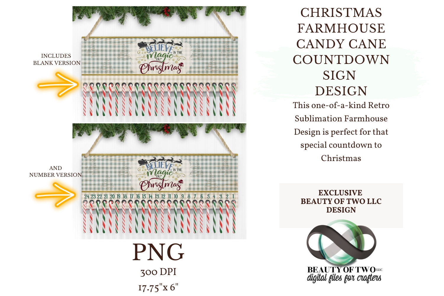 Candy Cane Countdown Board PNG Christmas Farmhouse - Etsy