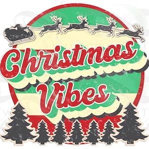 Christmas Vibes Retro Santa png Sublimation Santa Sleigh | Etsy