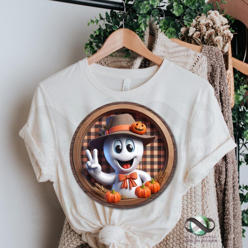 Cute Ghost With Peace Sign, Halloween Shirt Sublimation Design (digital ...