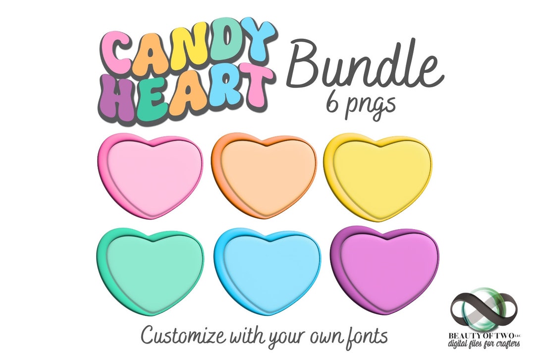 Conversation Heart PNG Bundle, Valentine Candy Heart PNG, Customize ...
