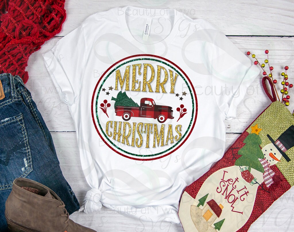 Vintage Red Truck Sublimation Merry Christmas Tree | Etsy
